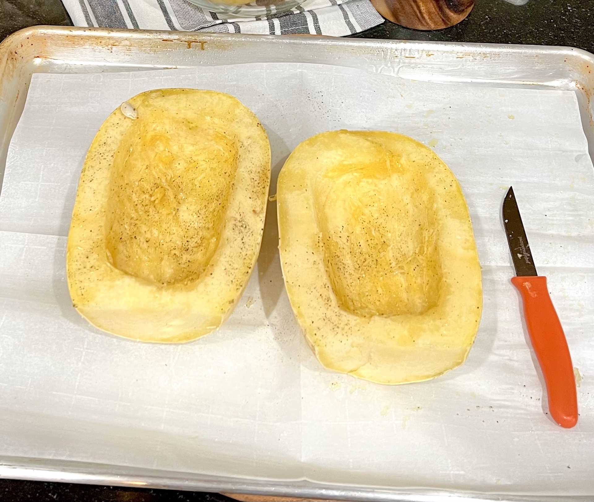 Sheet Pan Roasted Vegetable Spaghetti Squash - Cheftini